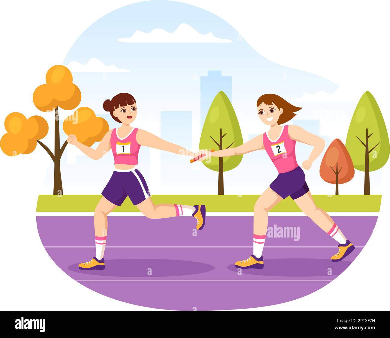 Illustration de la course de relais en passant le bâton à des ...