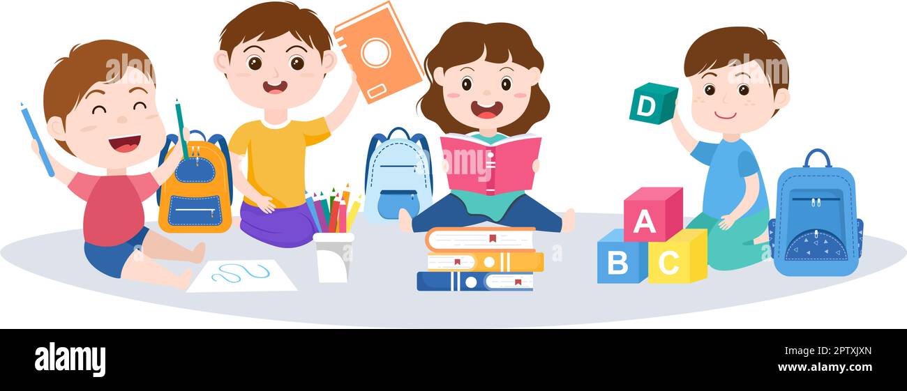 École primaire avec de jolis petits élèves étudiant dans la salle de ...