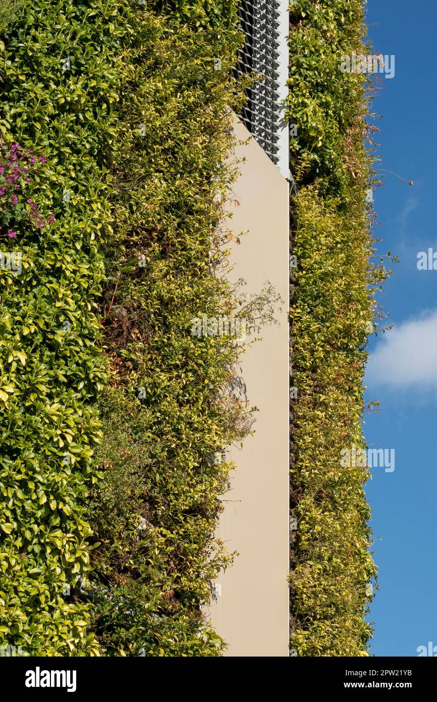 Un détail extérieur d'un nouveau parking à plusieurs étages avec un mur ...
