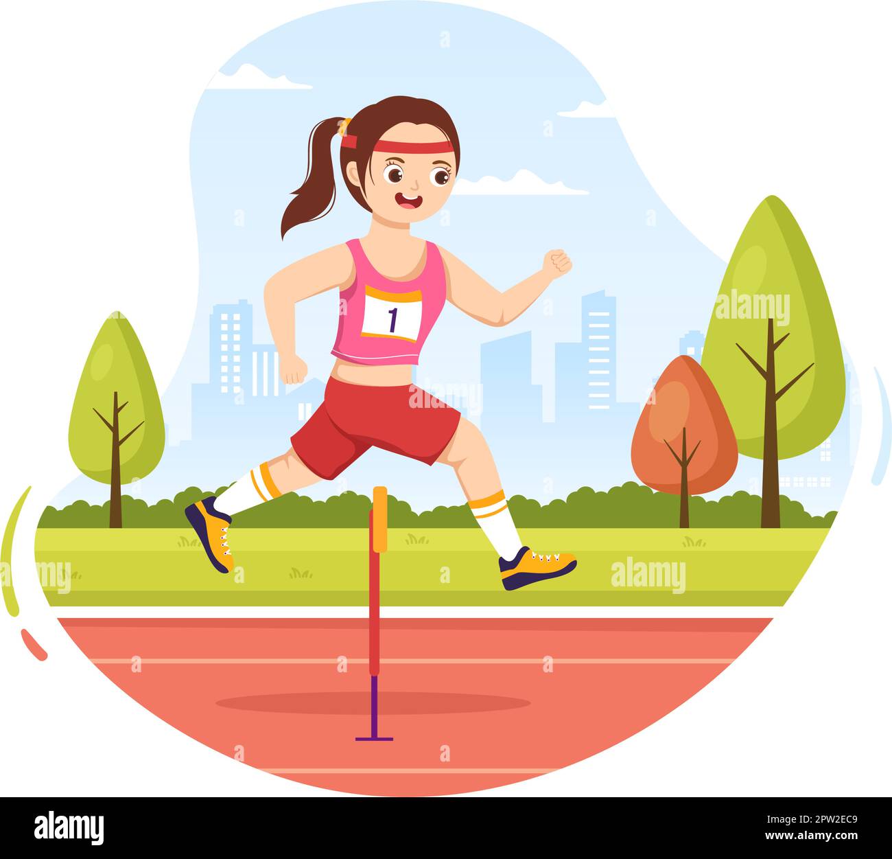 Enfants athlète course obstacle long saut sportif jeu Illustration dans ...