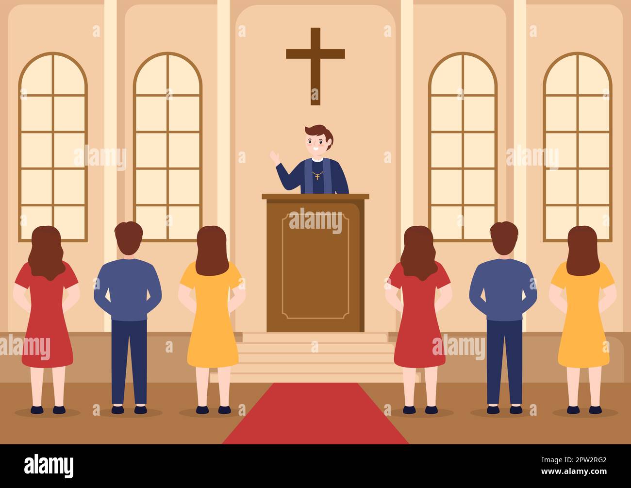 Pasteur donnant un sermon de Dieu en cassock à une église catholique de ...