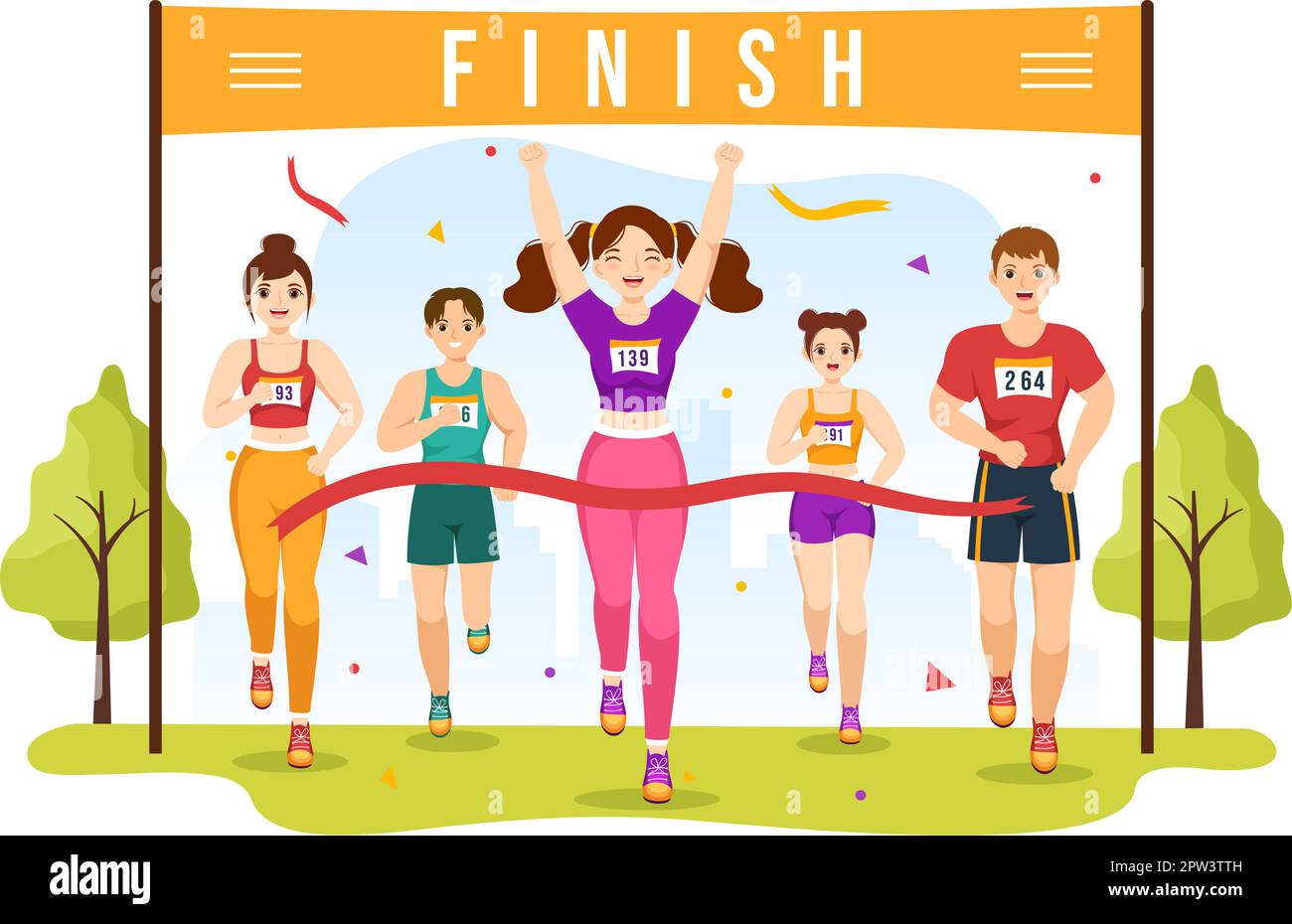Illustration de la course de marathon avec des personnes en course, en ...