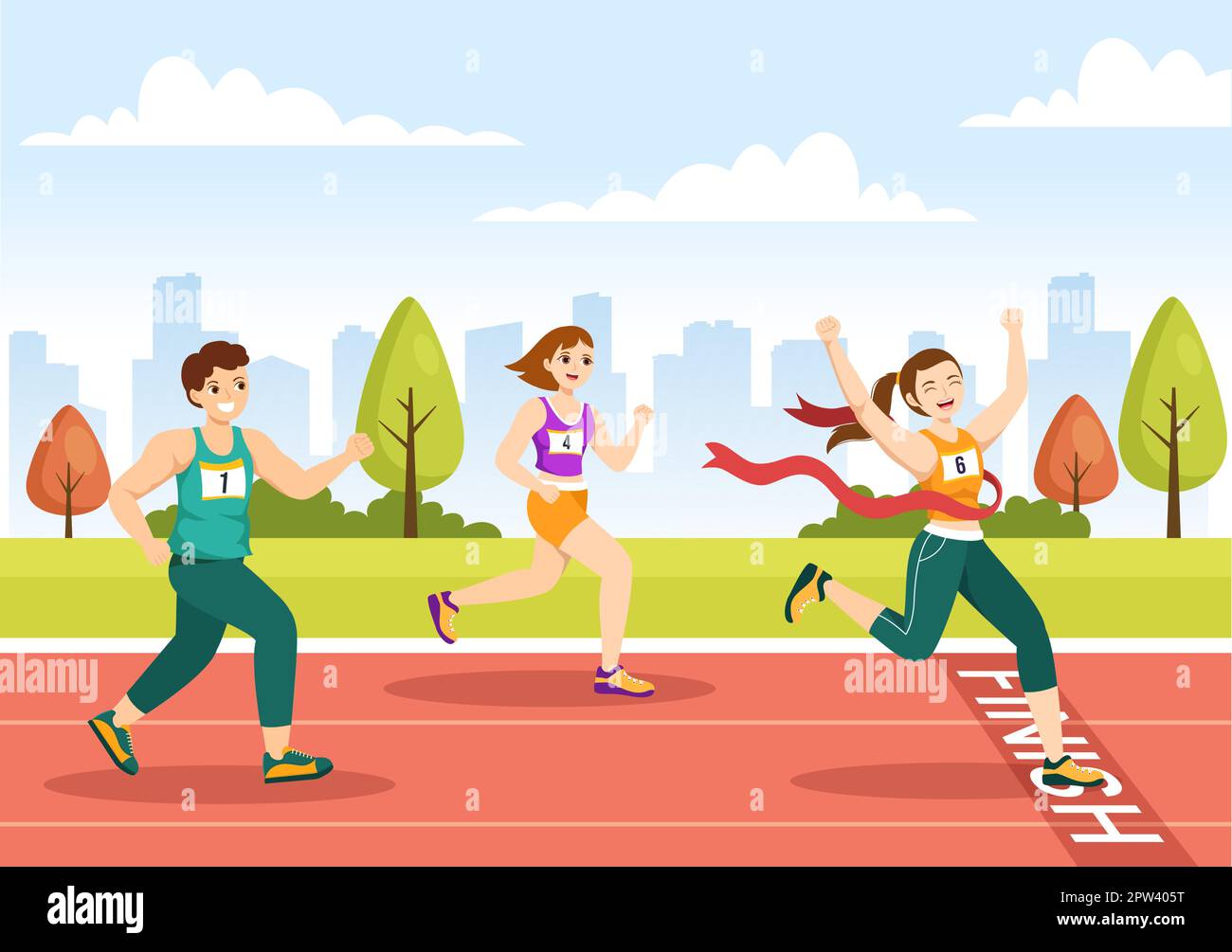 Illustration de la course de marathon avec des personnes en course, en ...