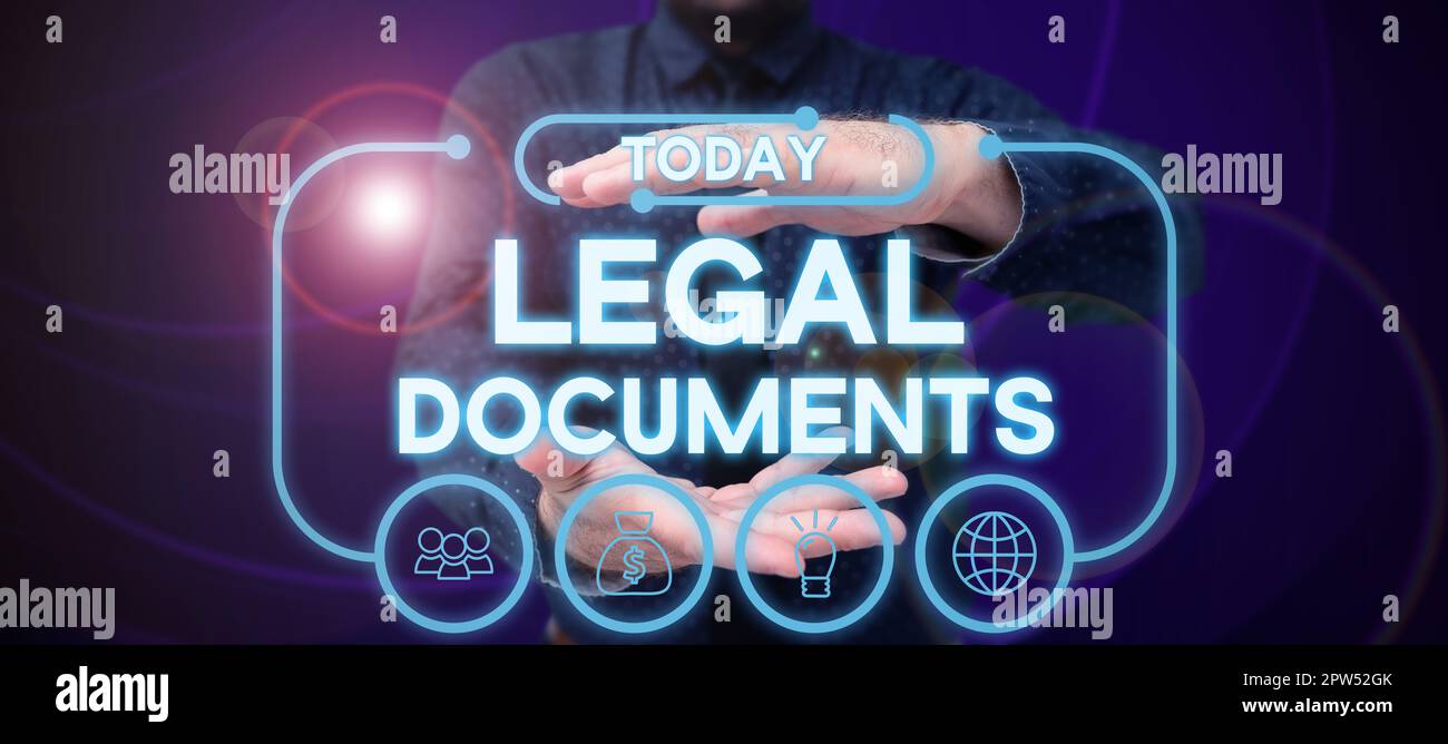 Légende de texte présentant des documents juridiques, vue d'ensemble ...