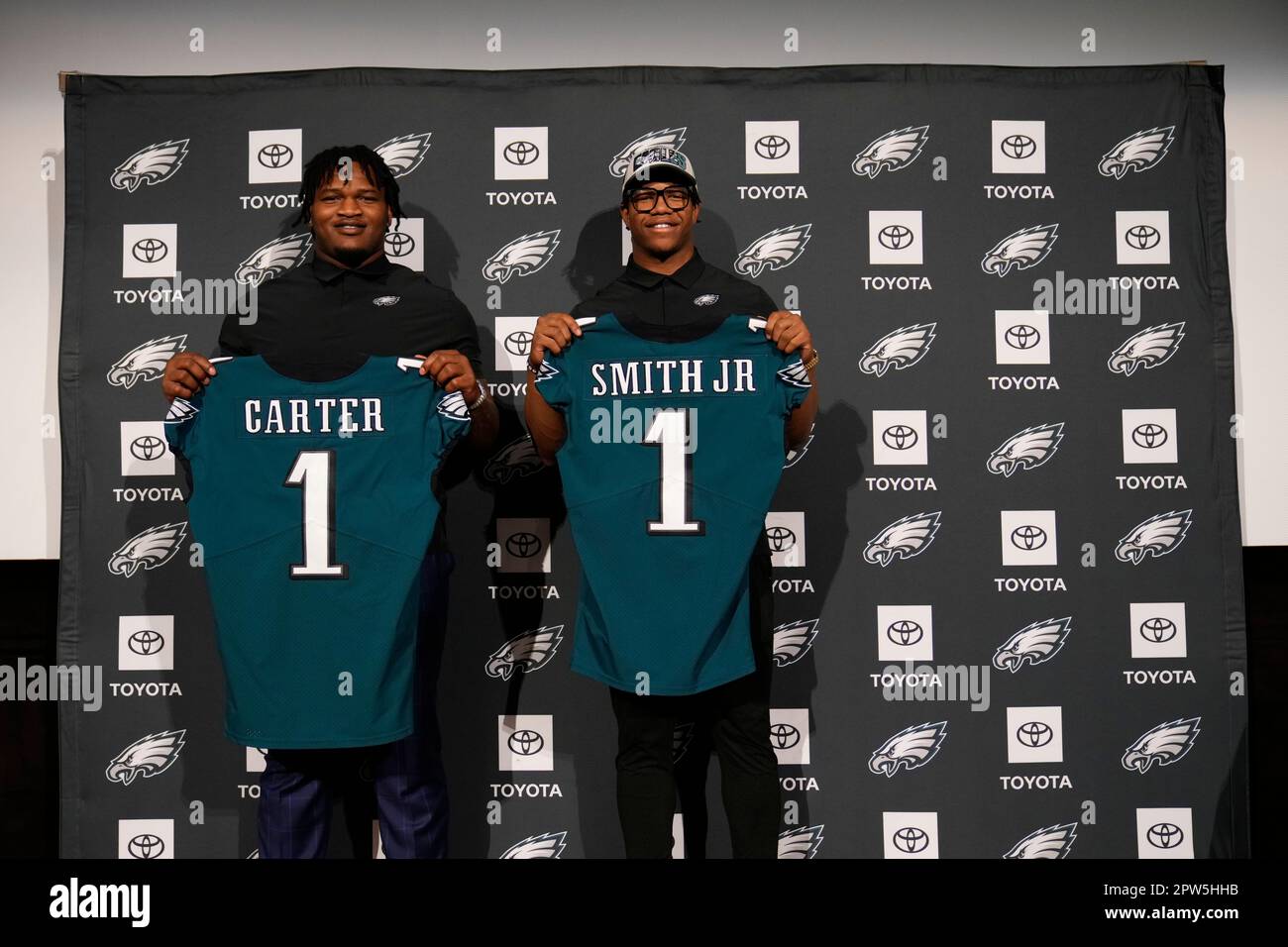 Newly drafted Philadelphia Eagles' Jalen Carter, left, and Nolan Smith ...