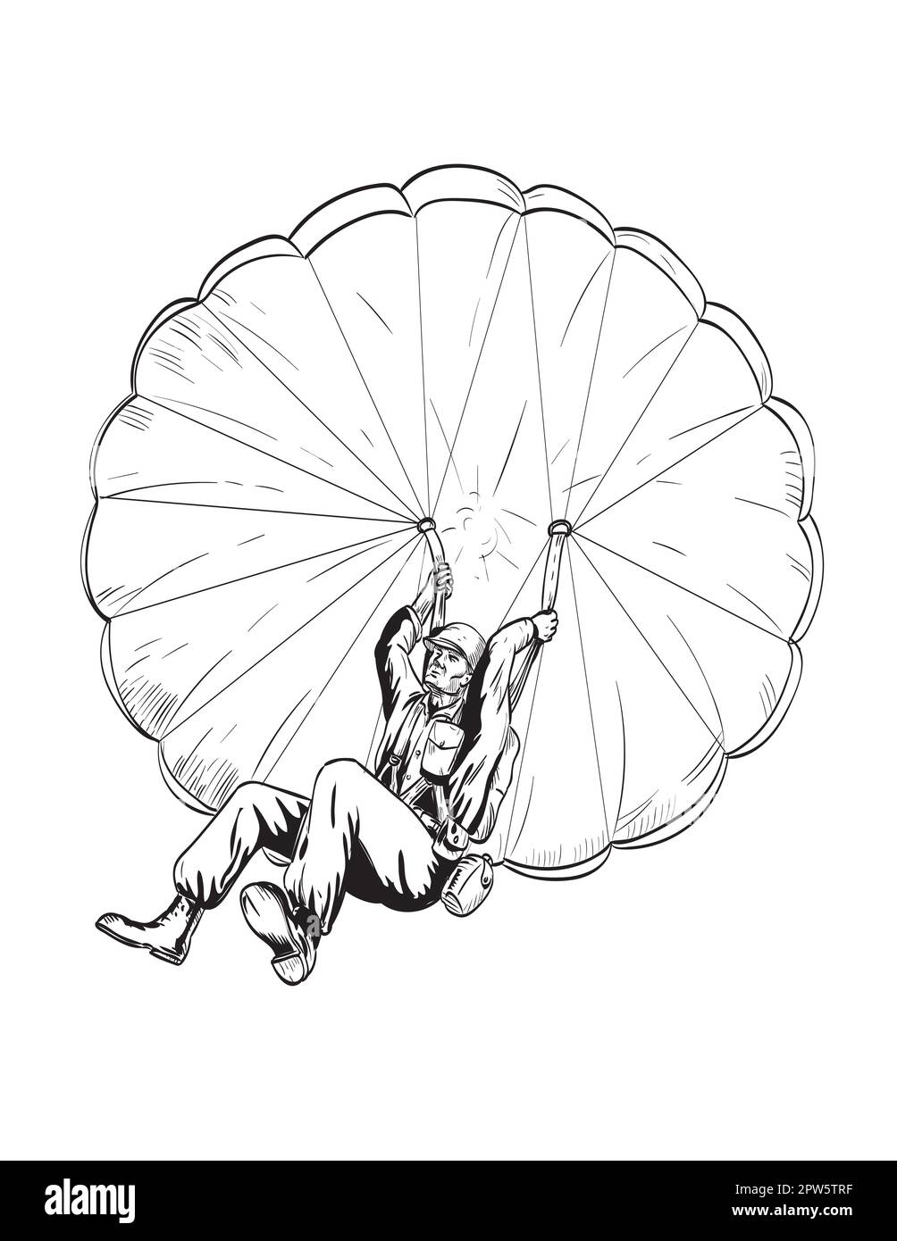 Dessin de style BD ou illustration d'un parachutiste militaire ...