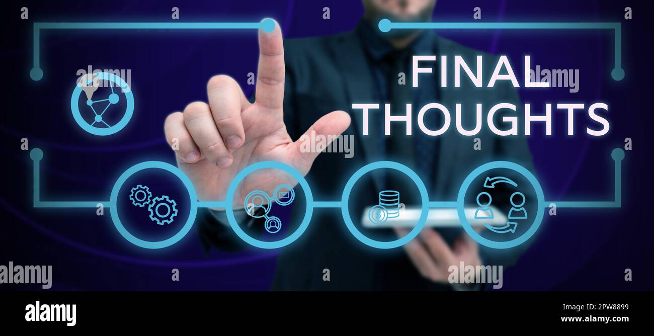 Affiche affichant les pensées finales, mot écrit sur conclusion ...