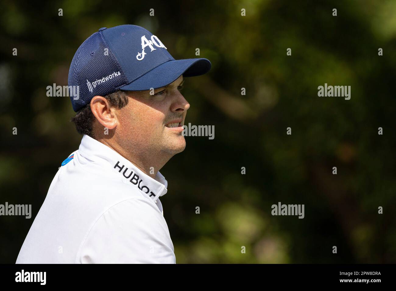Patrick Reed of 4Aces GC watches his shot on the fifth tee during the ...