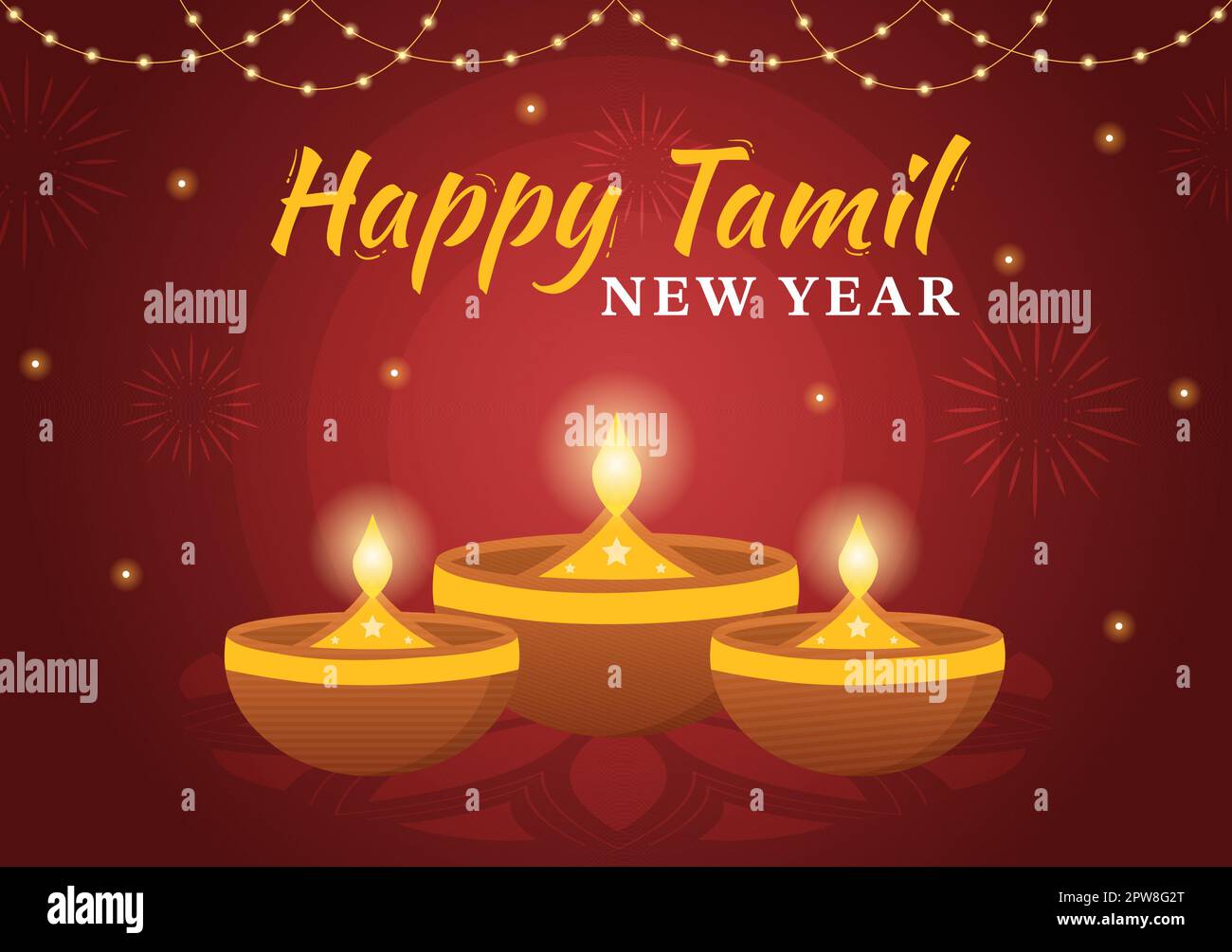 Bonne illustration du nouvel an tamoul avec fleurs de Vishu, pots et ...
