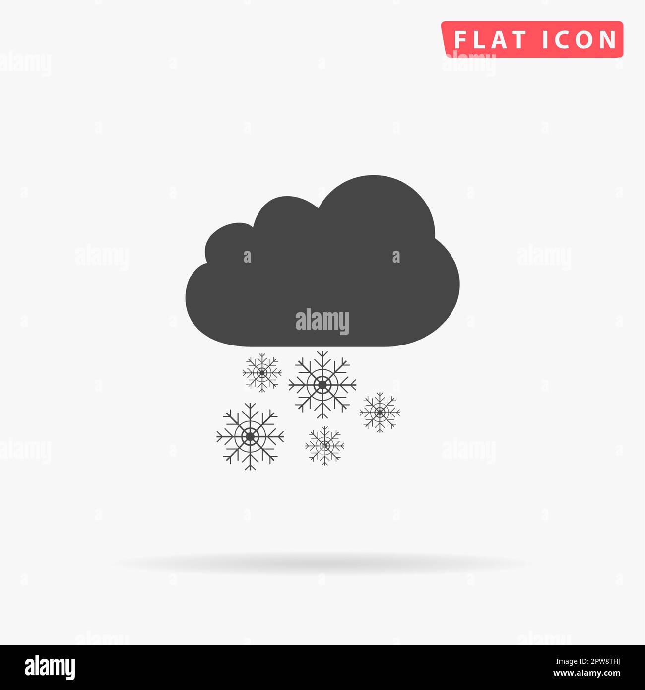 Nuages et flocons de neige. Symbole noir plat simple avec ombre sur ...