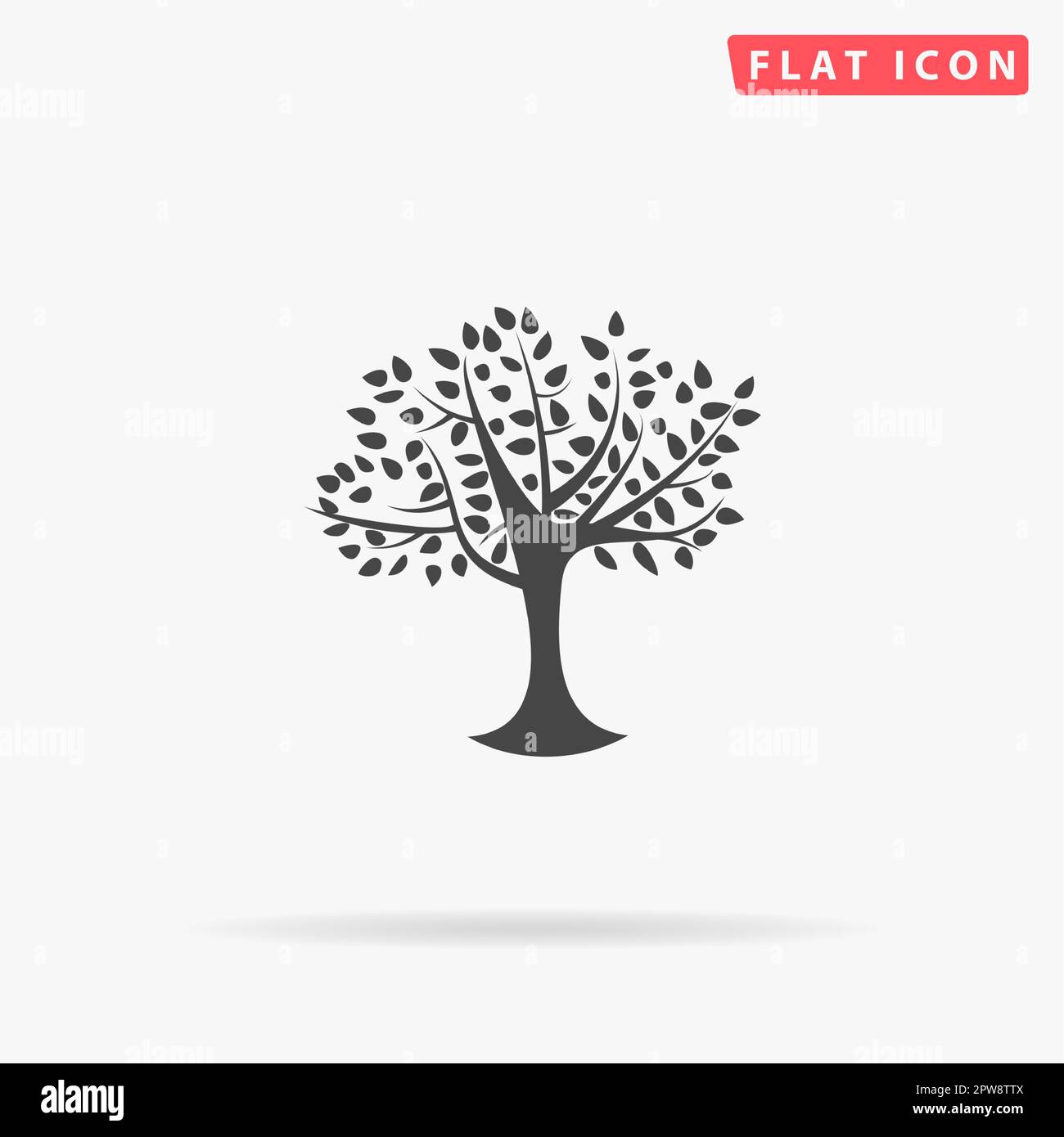 Arbre simple décoratif. Symbole noir plat simple avec ombre sur fond ...