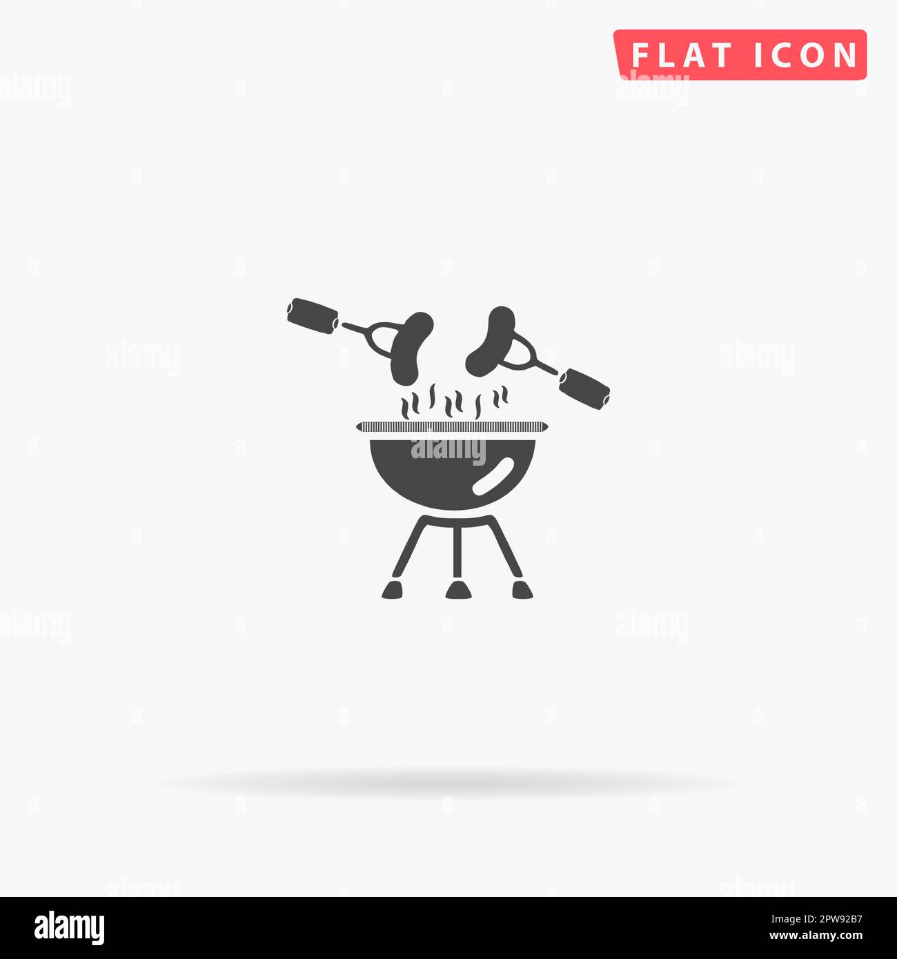 Gril ou barbecue. Symbole noir plat simple avec ombre sur fond blanc ...