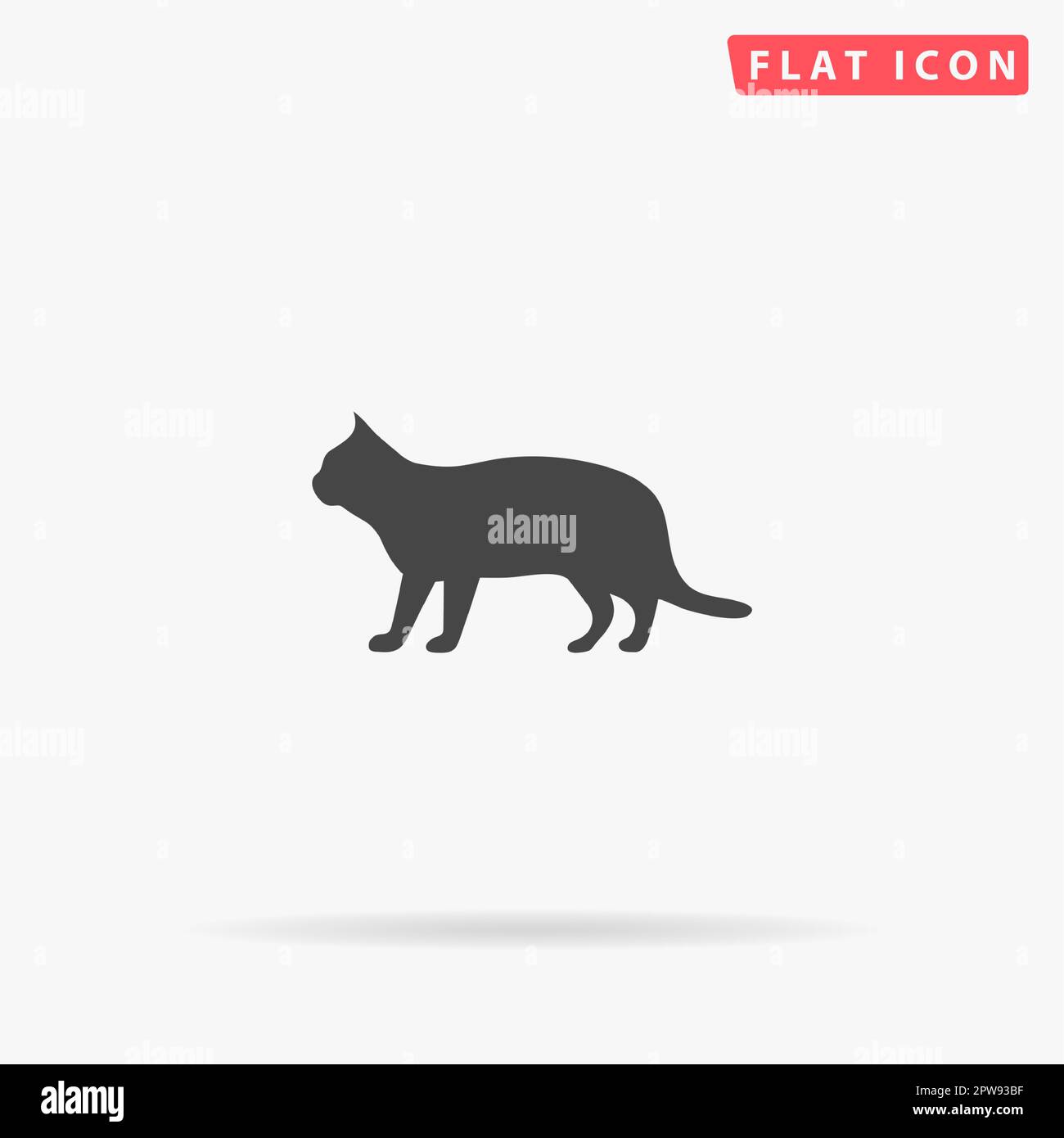 Silhouettes de chat. Symbole noir plat simple avec ombre sur fond blanc ...