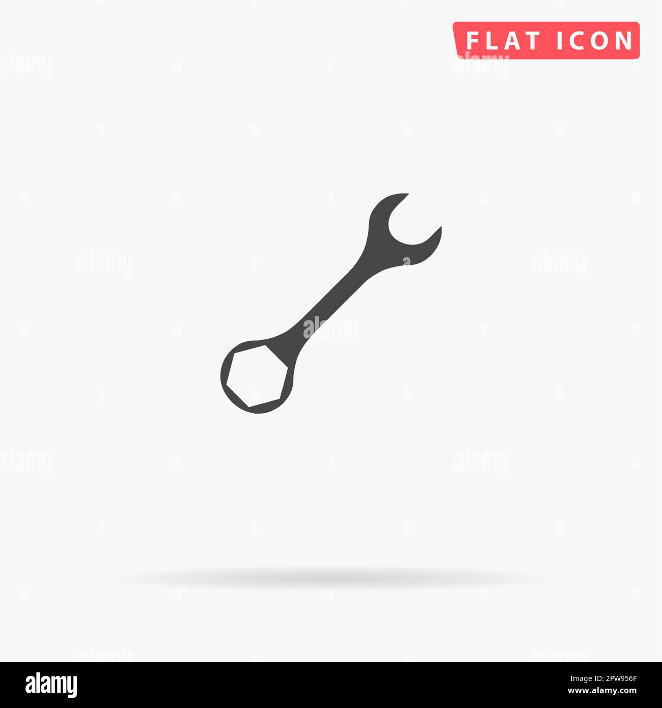 Clé. Symbole noir plat simple avec ombre sur fond blanc. Pictogramme d ...