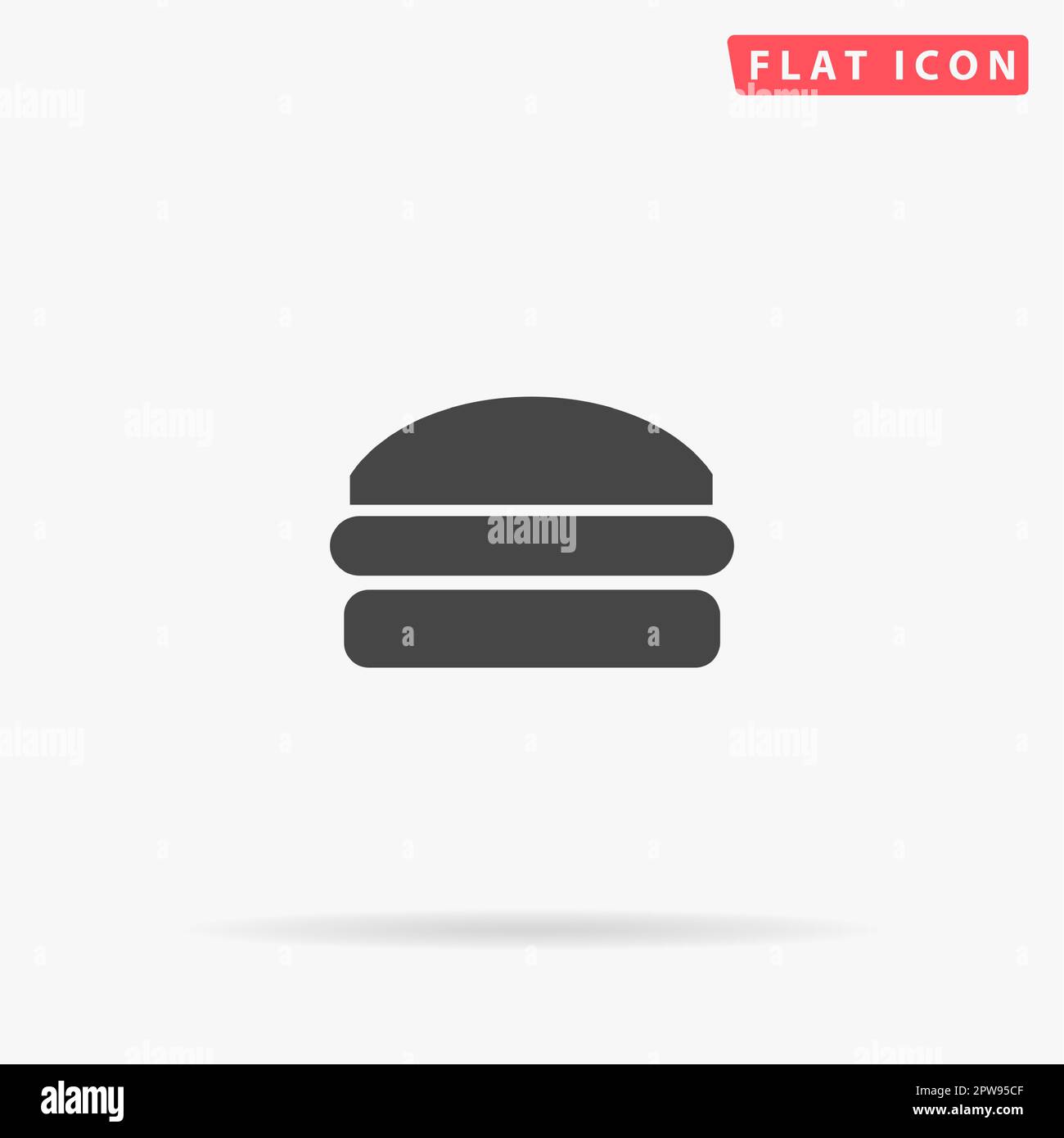 Hamburger. Symbole noir plat simple avec ombre sur fond blanc ...
