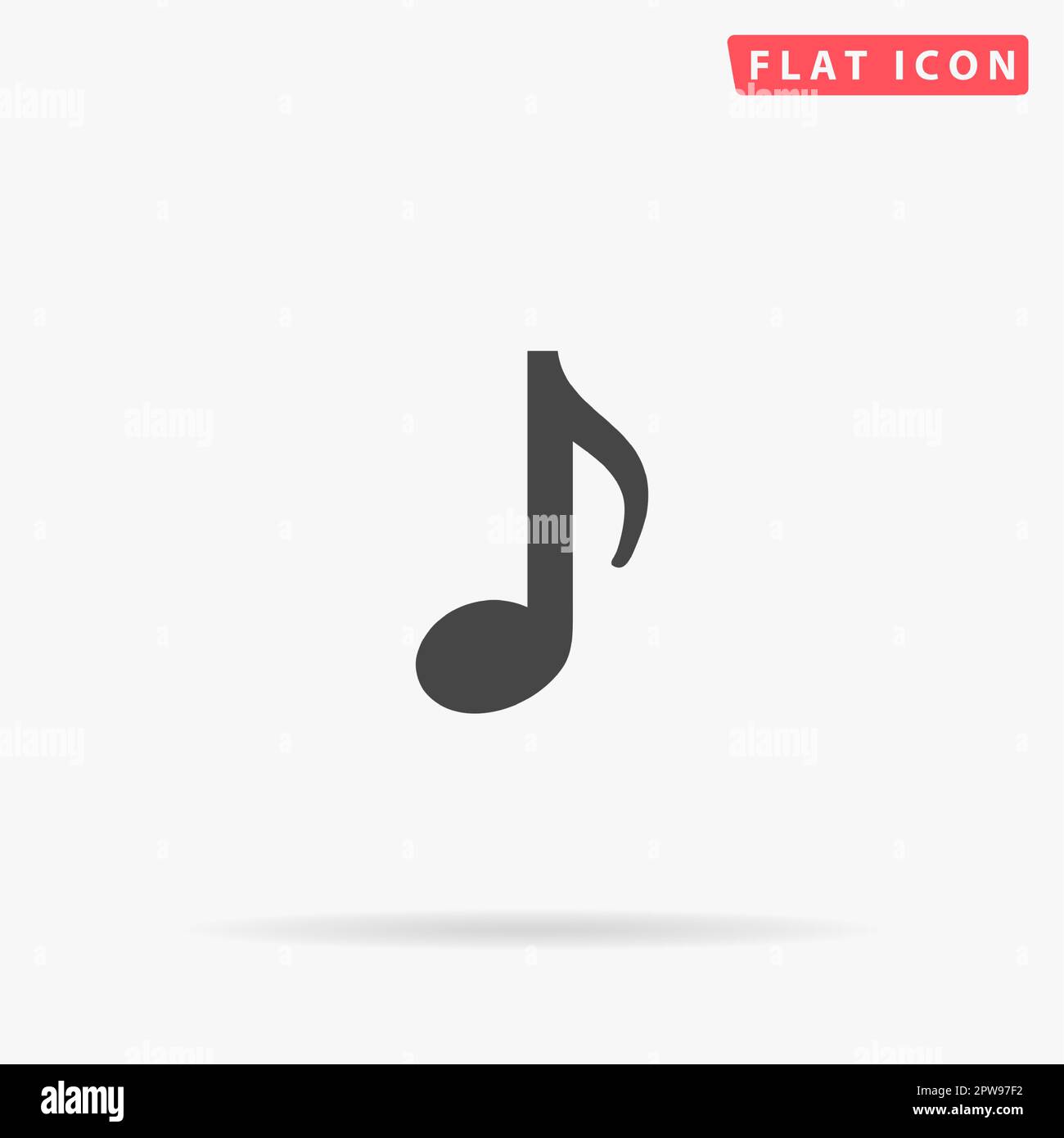 Note de musique. Symbole noir plat simple avec ombre sur fond blanc ...