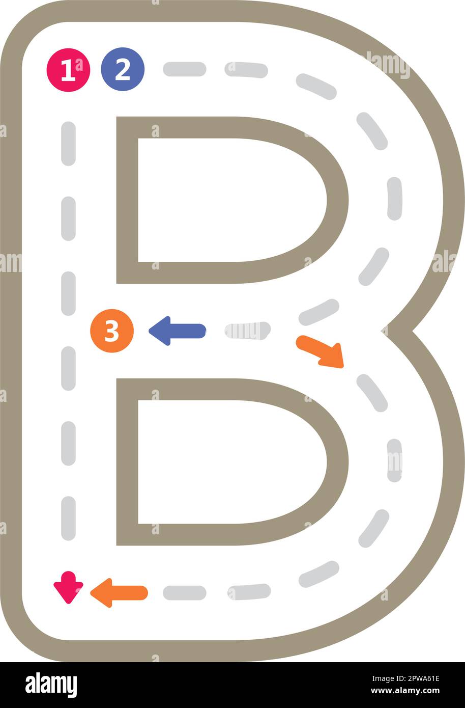 Tracé lettre B majuscule préécriture élément de ligne pointillée pour la feuille de travail des ...