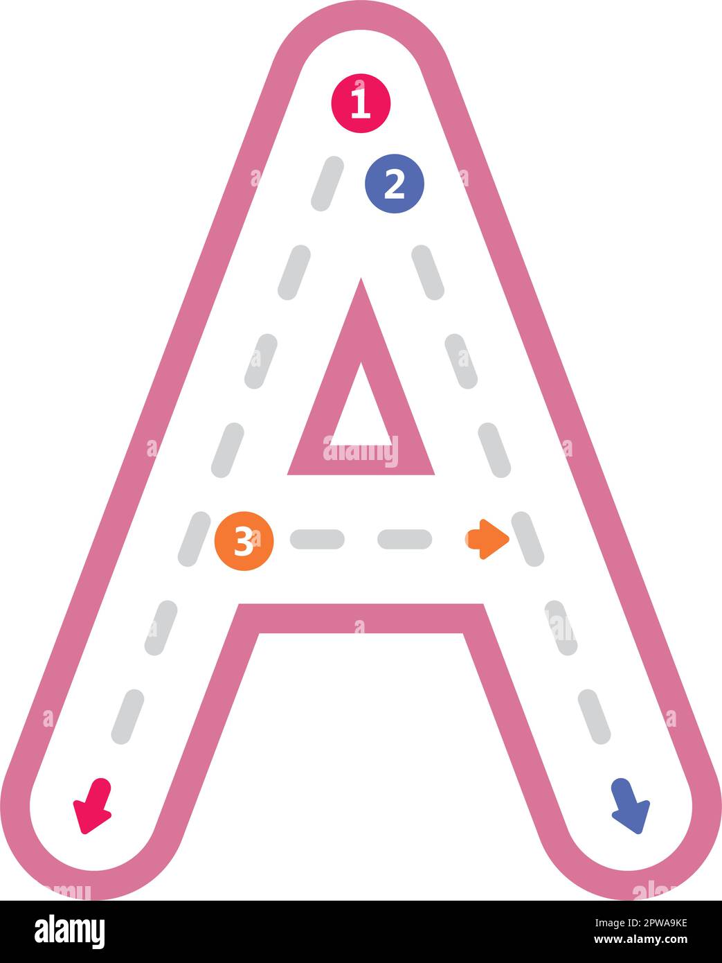 Tracé lettre alphabet Un élément de ligne pointillée de préécriture en ...