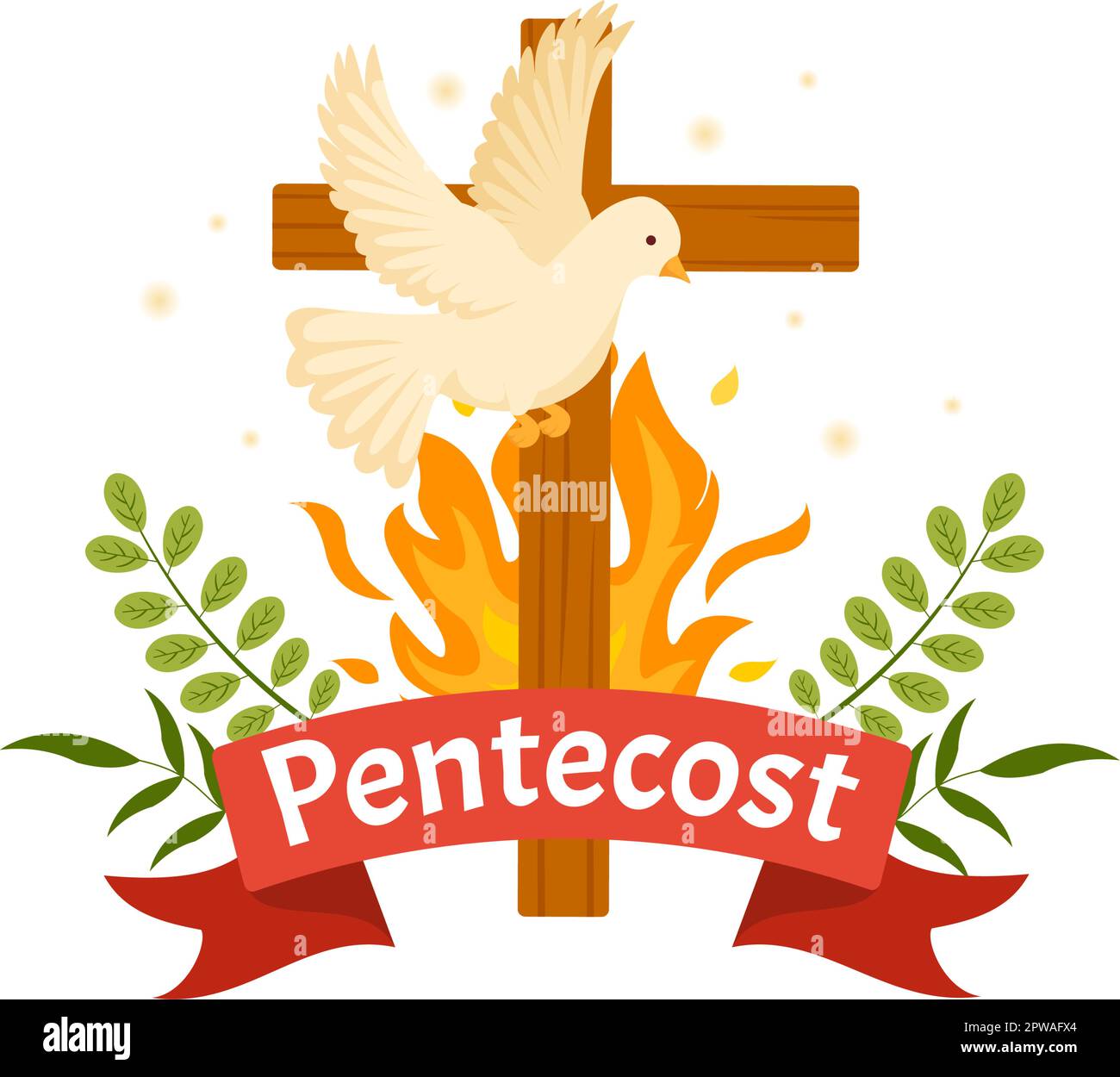 Pentecôte Dimanche Illustration avec la flamme et le Saint-Esprit Dove ...
