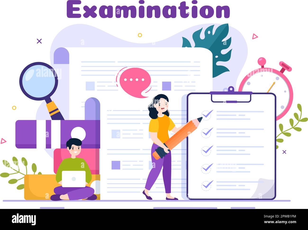 Illustration du papier d'examen avec examen en ligne, formulaire ...