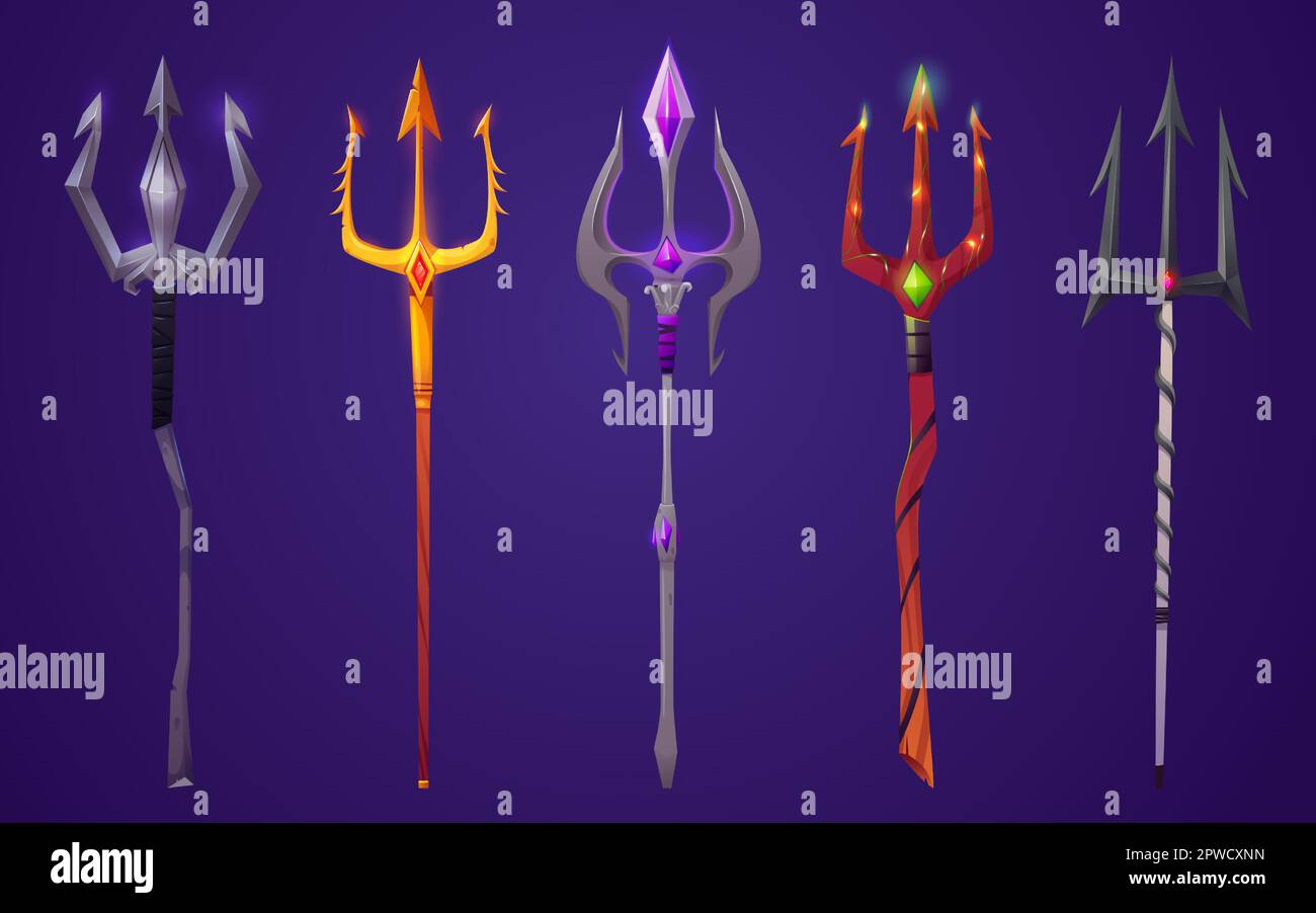 Jeu d'icônes vectorielles isolées de cartoon Magic trident Weapon ...