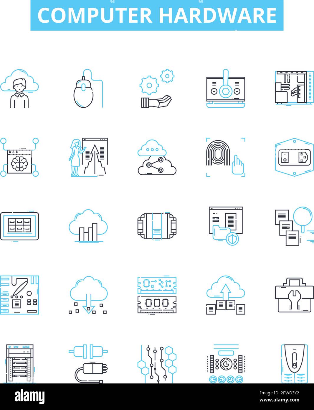 Jeu d'icônes de ligne vectorielle de matériel informatique. Ordinateur ...