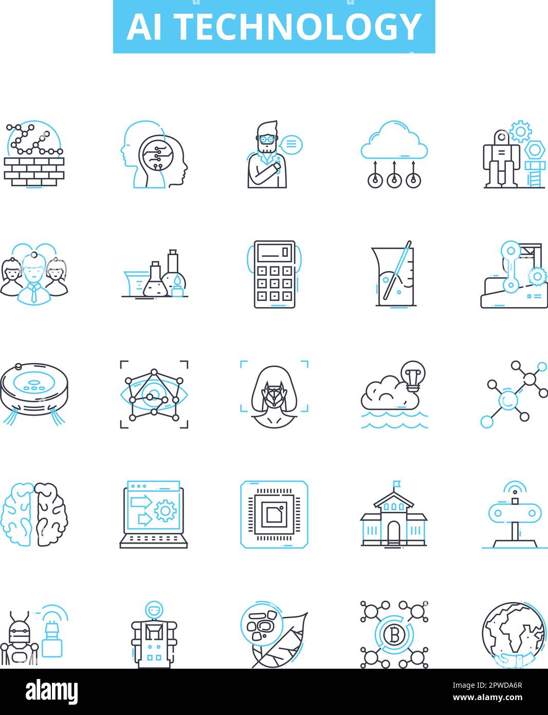 Jeu d'icônes de ligne vectorielle de la technologie ai. IA, technologie ...