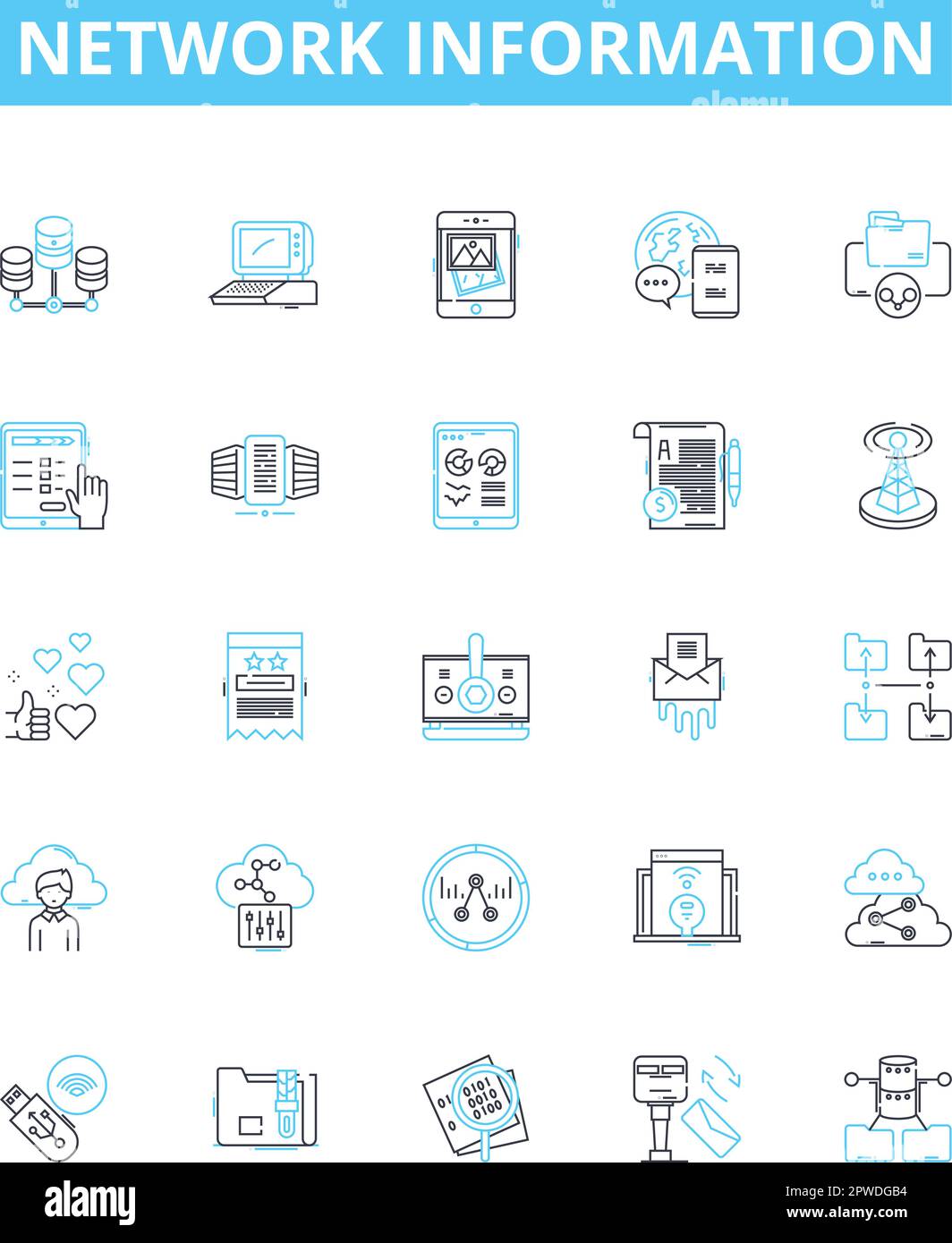 Jeu d'icônes de lignes vectorielles d'informations réseau. Réseau ...