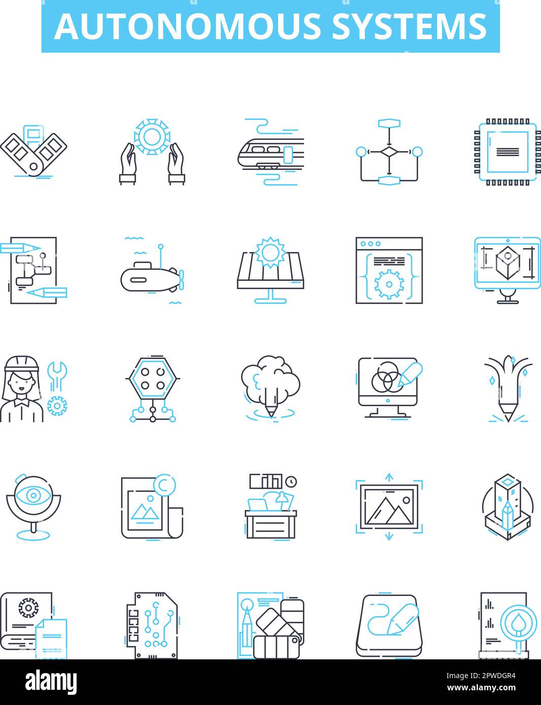 Ensemble d'icônes de lignes vectorielles des systèmes autonomes ...