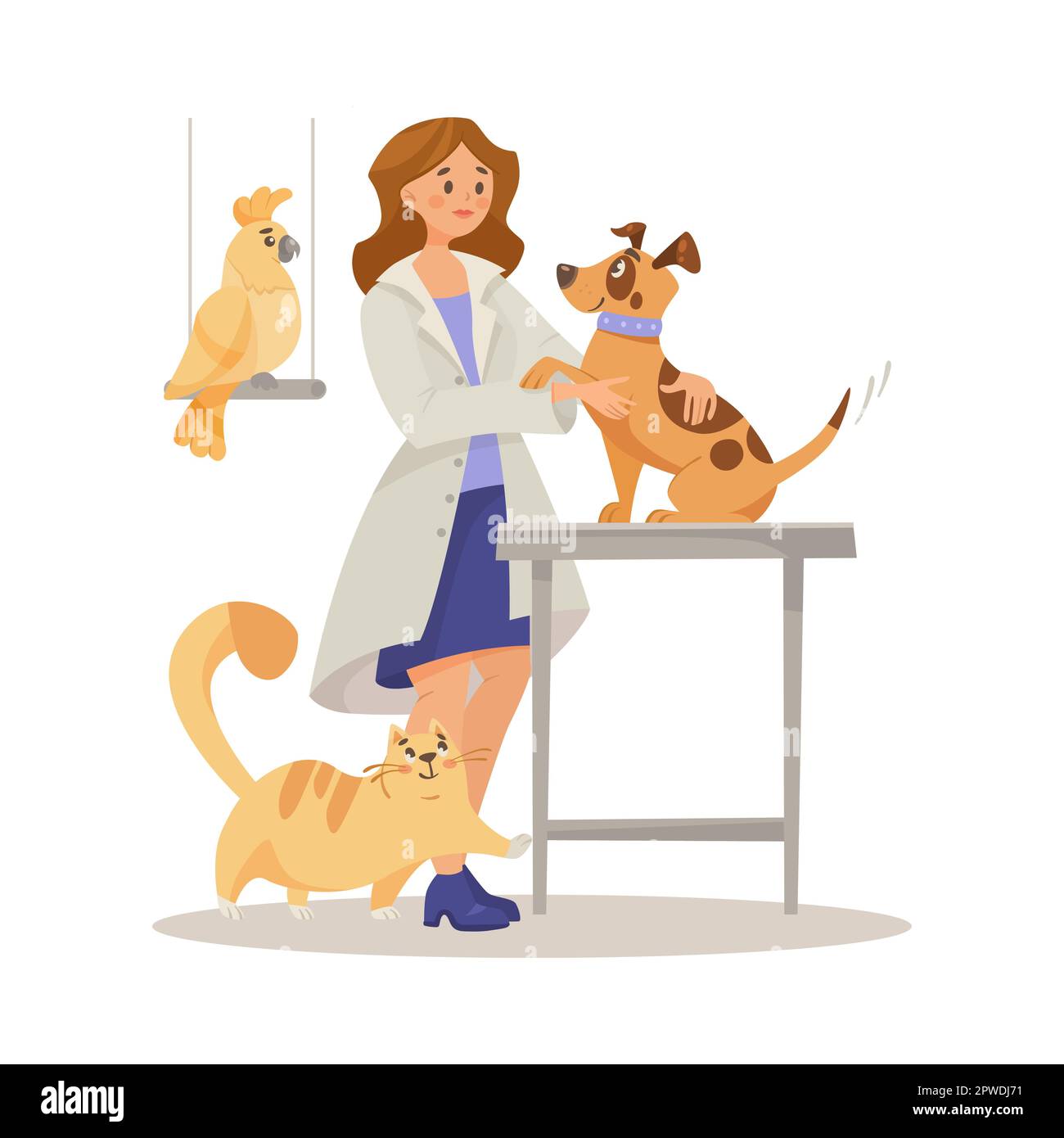 Bonne femme vétérinaire examinant le chien dans l'illustration de ...