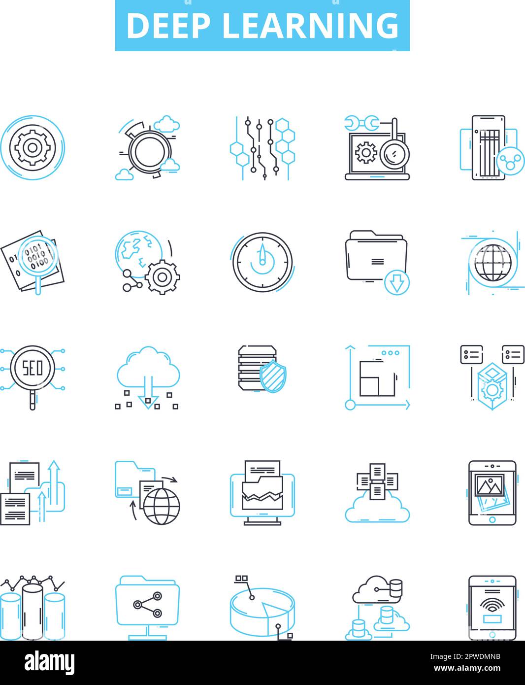 Jeu d'icônes de lignes vectorielles d'apprentissage en profondeur. Deep ...