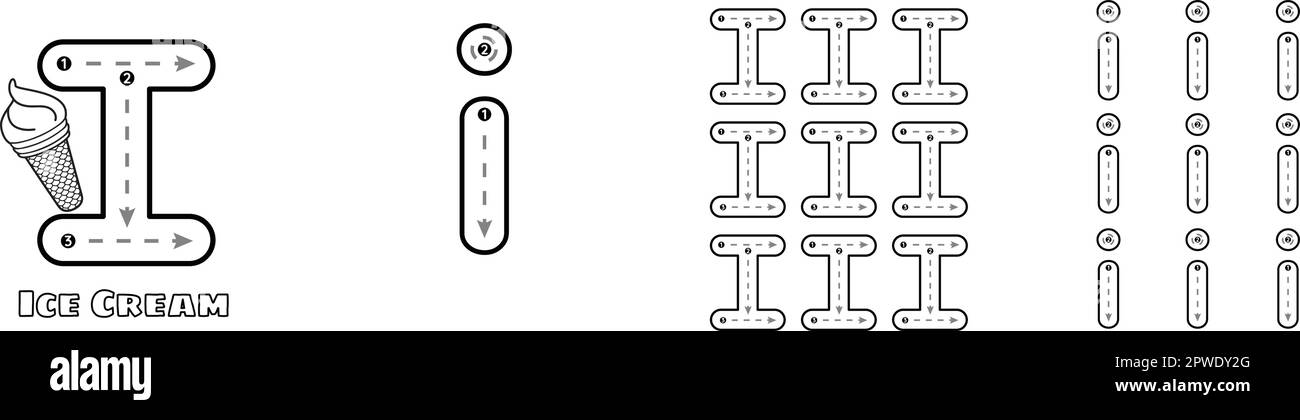 Lettre I trace majuscule et minuscule ABC alphabet feuille de travail ...