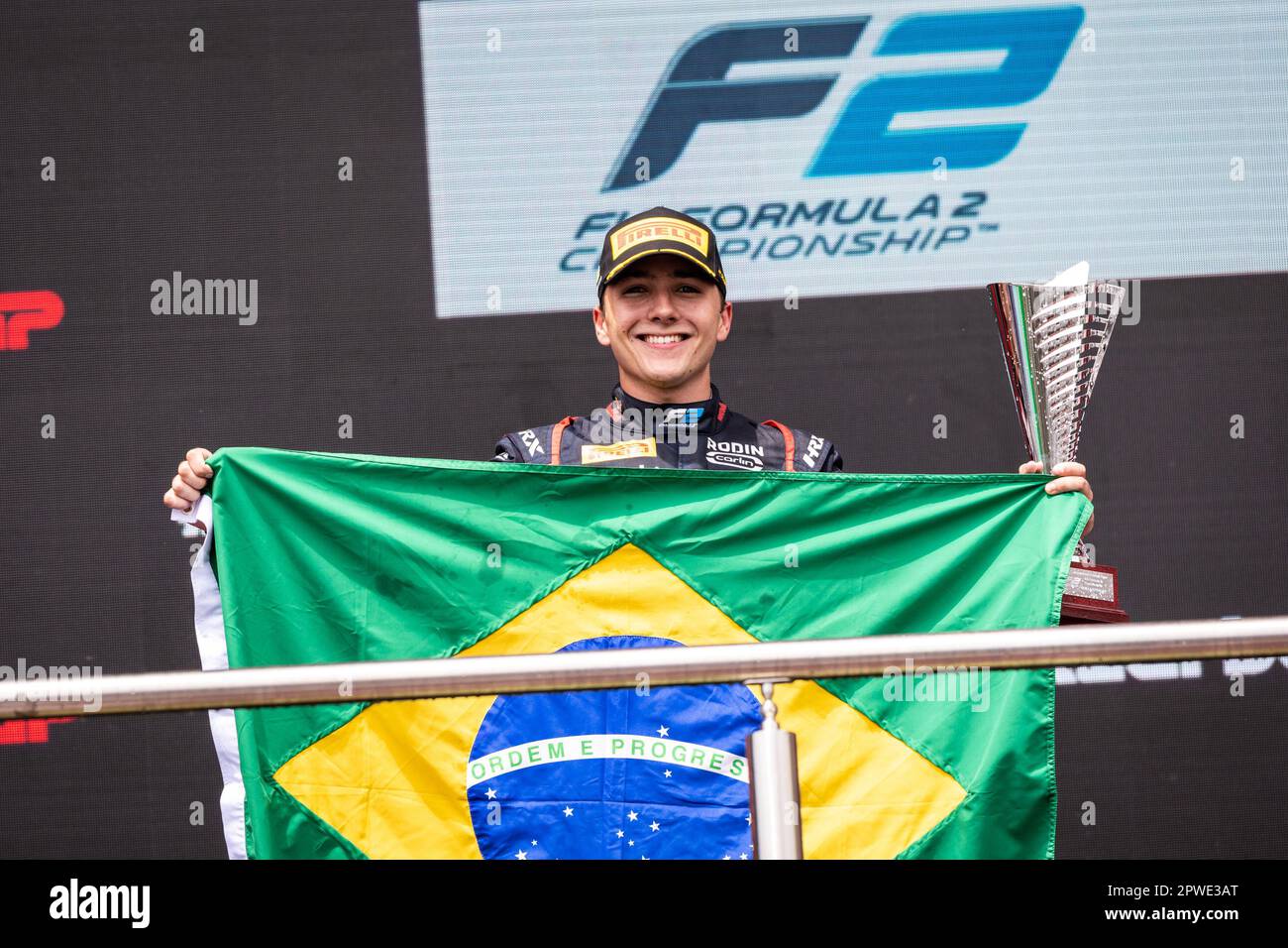 FITTIPALDI Enzo (BRA), Rodin Carlin, Dallara F2, portrait, podium lors ...