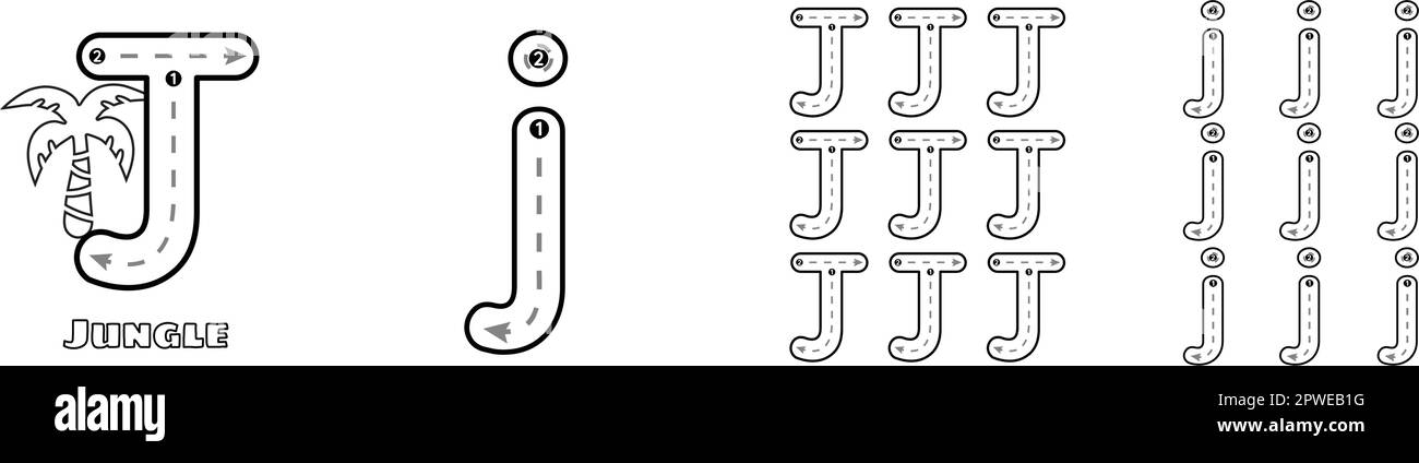 Feuille de travail alphabétique ABC lettre J trace majuscules et ...
