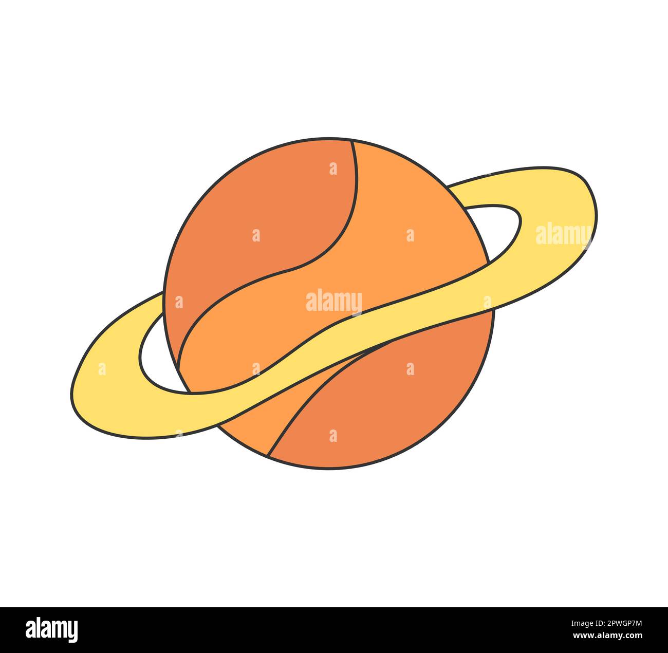 Planète rétro groovy avec anneau. Symbole Saturn de dessin animé ...