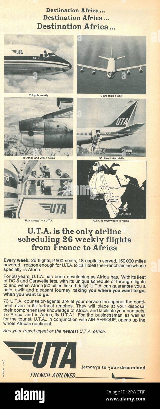 PUBLICITÉ DES compagnies aériennes françaises UTA dans un magazine LIFE ...