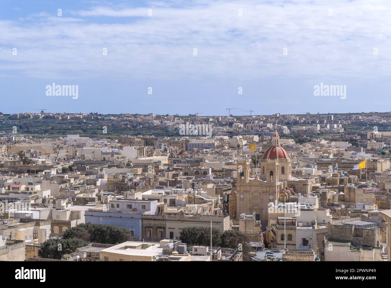Vue panoramique de la ville principale sur l'île de Gozo, vue de la ...