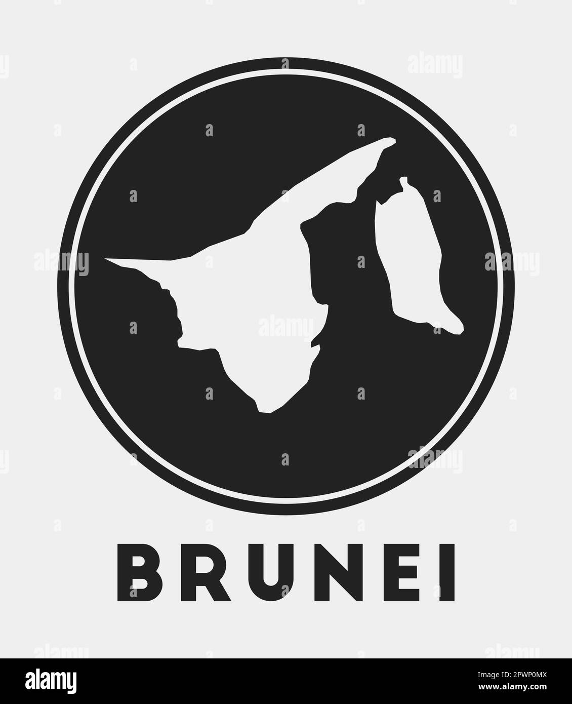 Icône Brunei. Logo rond avec carte du pays et titre. Badge Brunei ...