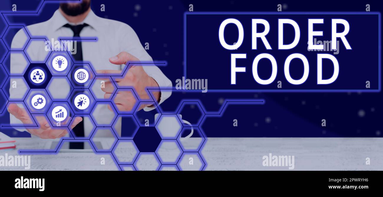 Légende conceptuelle Order Food, mot pour le processus de demande d'un ...