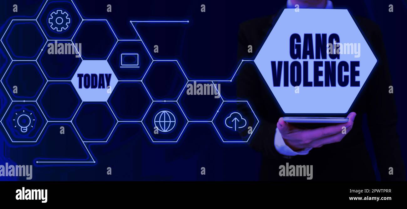 La main écriture signe la violence de gang, Business concept violation ...