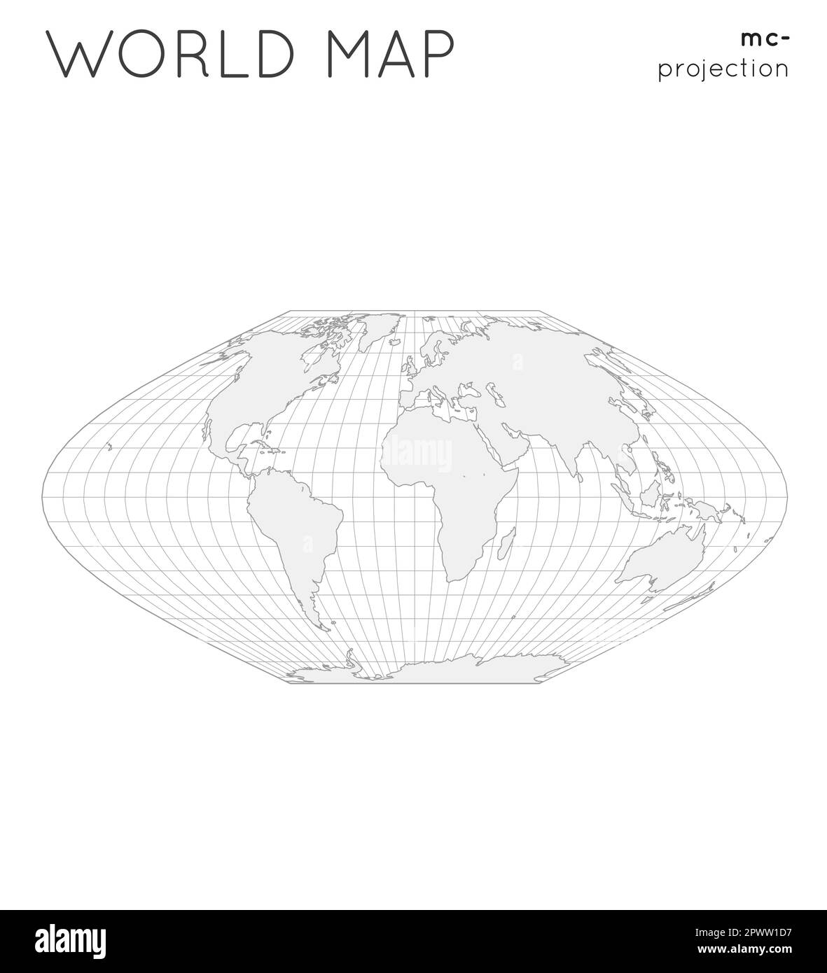Carte du monde. Globe en projection sinusoïdale plate-polaire McBryde ...