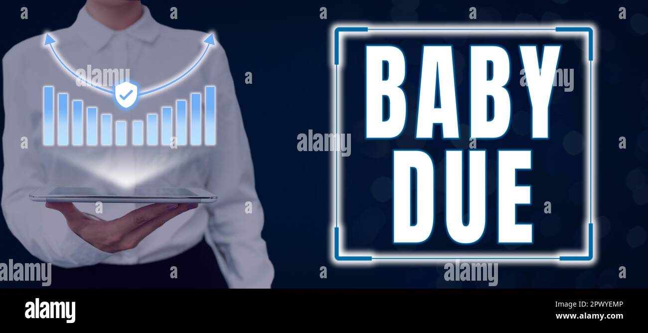 Légende conceptuelle Baby due, mot écrit sur le sujet de la naissance ...