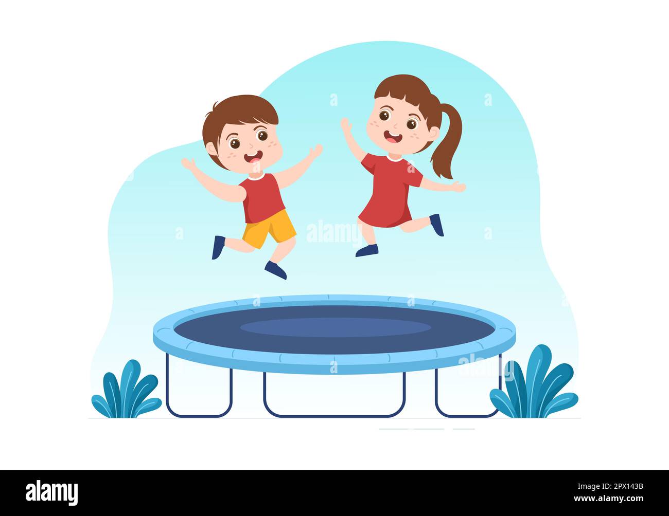 Illustration du trampoline avec les petits enfants qui sautent sur un ...