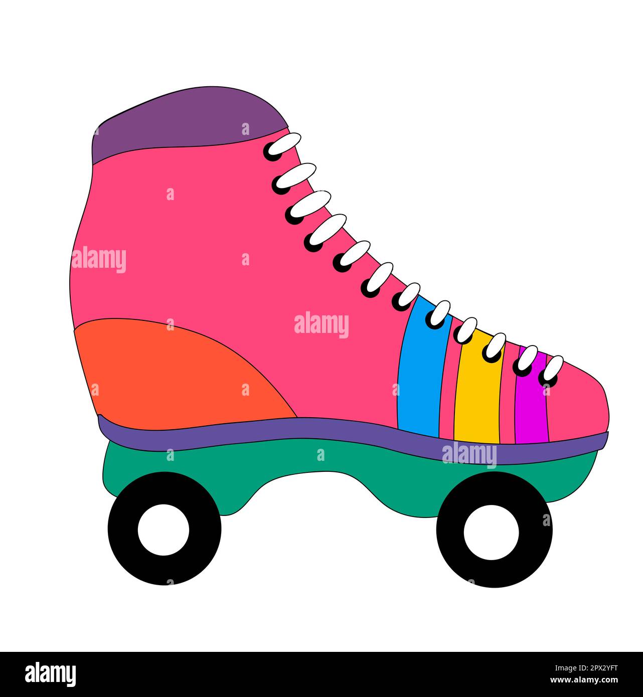 Patin à roulettes rétro coloré - icône de style 90s et 80s, autocollant ...