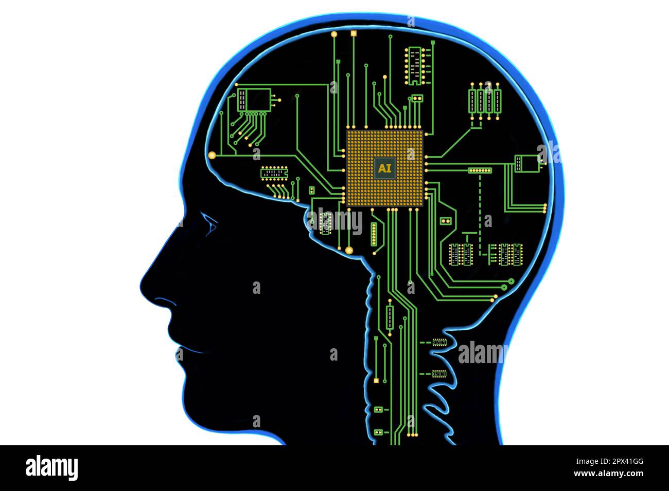 Concept 3D illustration de la puce électronique sous forme de cerveau ...