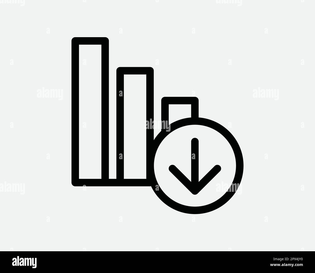 Graphique à barres icône de la flèche vers le bas. Signe linéaire de ...