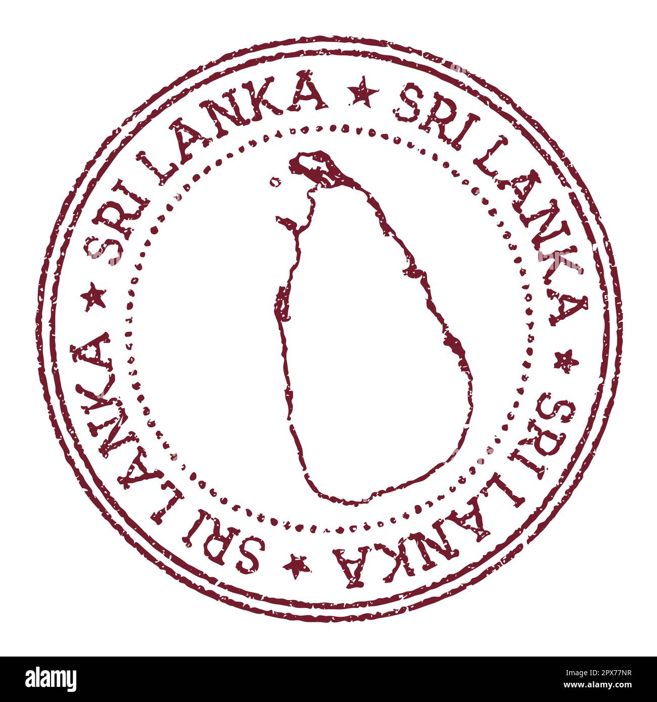 Timbre rond en caoutchouc du Sri Lanka avec carte des pays. Timbre ...