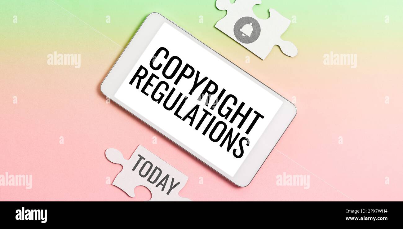 Texte d'écriture Règlement sur le droit d'auteur, concept Internet ...
