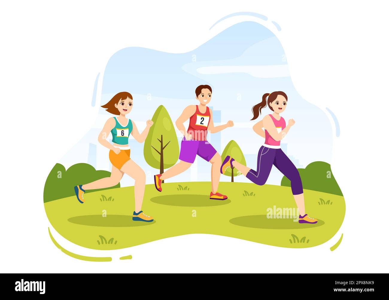 Illustration de la course de marathon avec des personnes en course, en ...