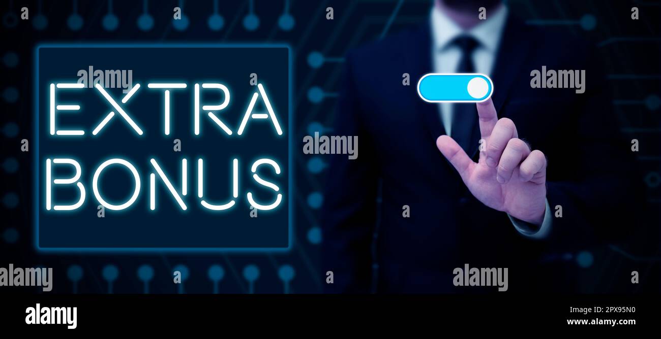 Affiche affichant Bonus supplémentaire, photo conceptuelle un montant ...
